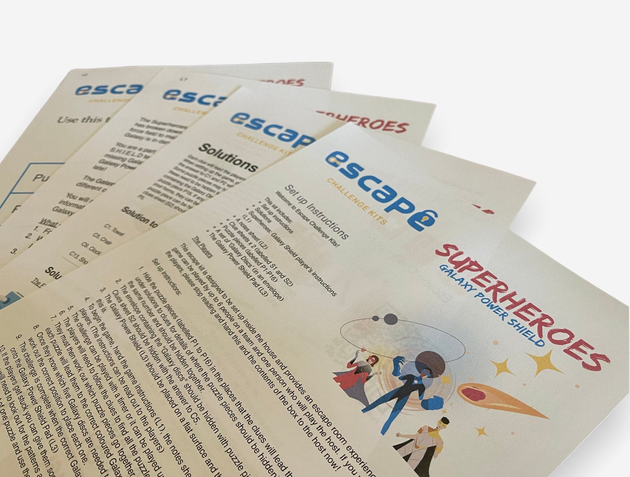 Superheroes Galaxy Shield Escape room game | Escape Challenge Kits